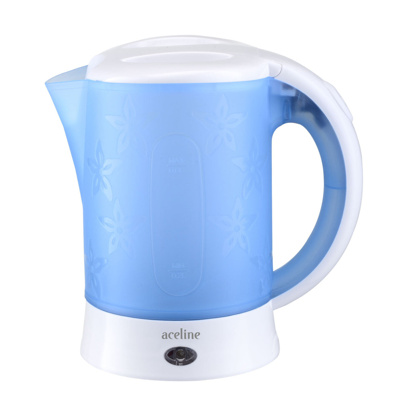 Электрочайник Aceline EK-P600TRW, 2200Вт, пластик, голубой, скрытый нагревательный элемент