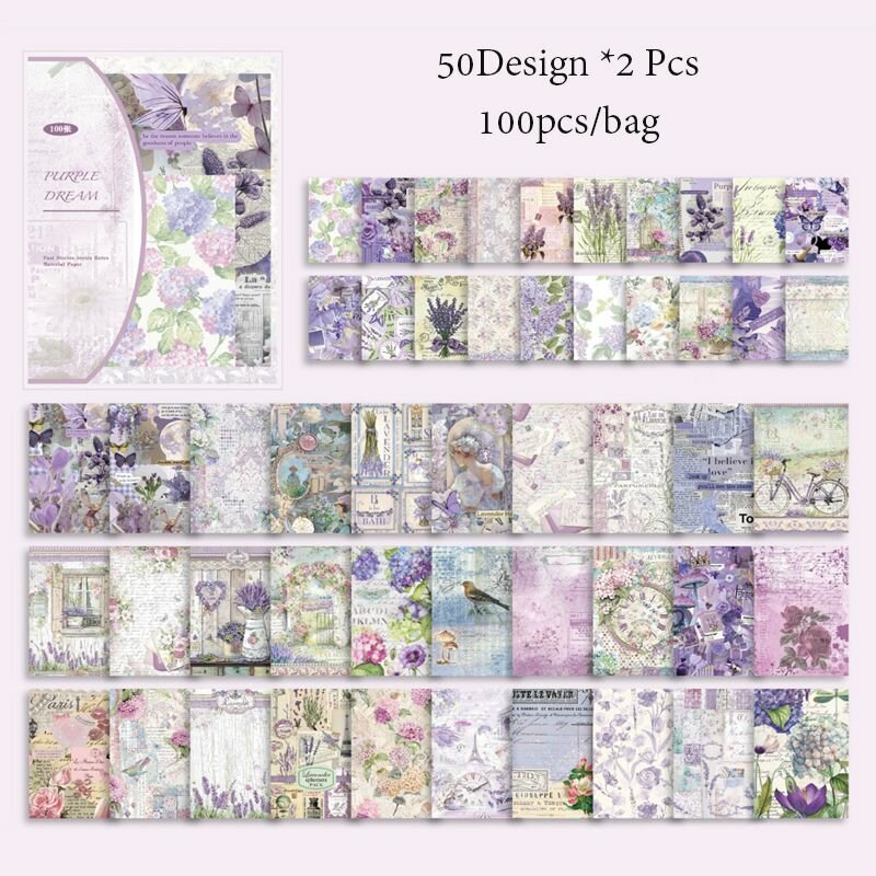 Бумага для скрапбукинга Mr.Paper 100 листов ретро-цветы, декоративная бумага для коллажа, открыток, альбомов и творческих работ в стиле винтаж