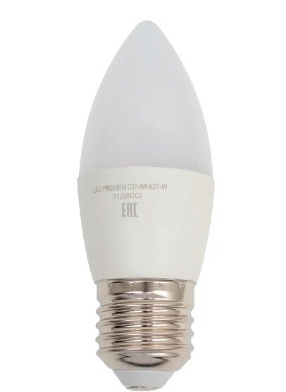 Лампа светодиодная 8W E27 свеча 4000K 220V (LED PREMIUM C37-8W-E27-W) Включай