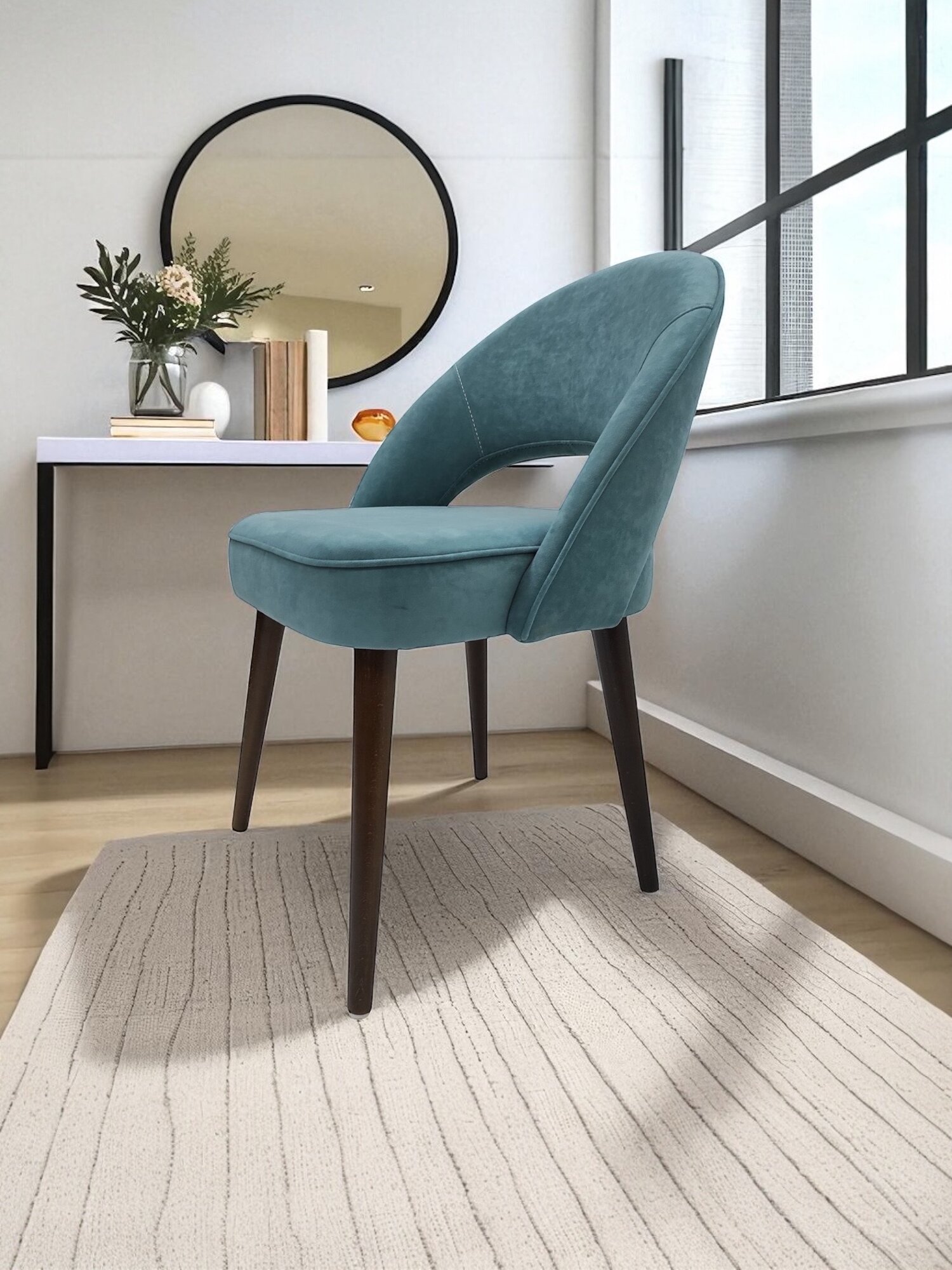 Стул кухонный Цвет ткани: океан, Цвет ножек: коричневый, камебель