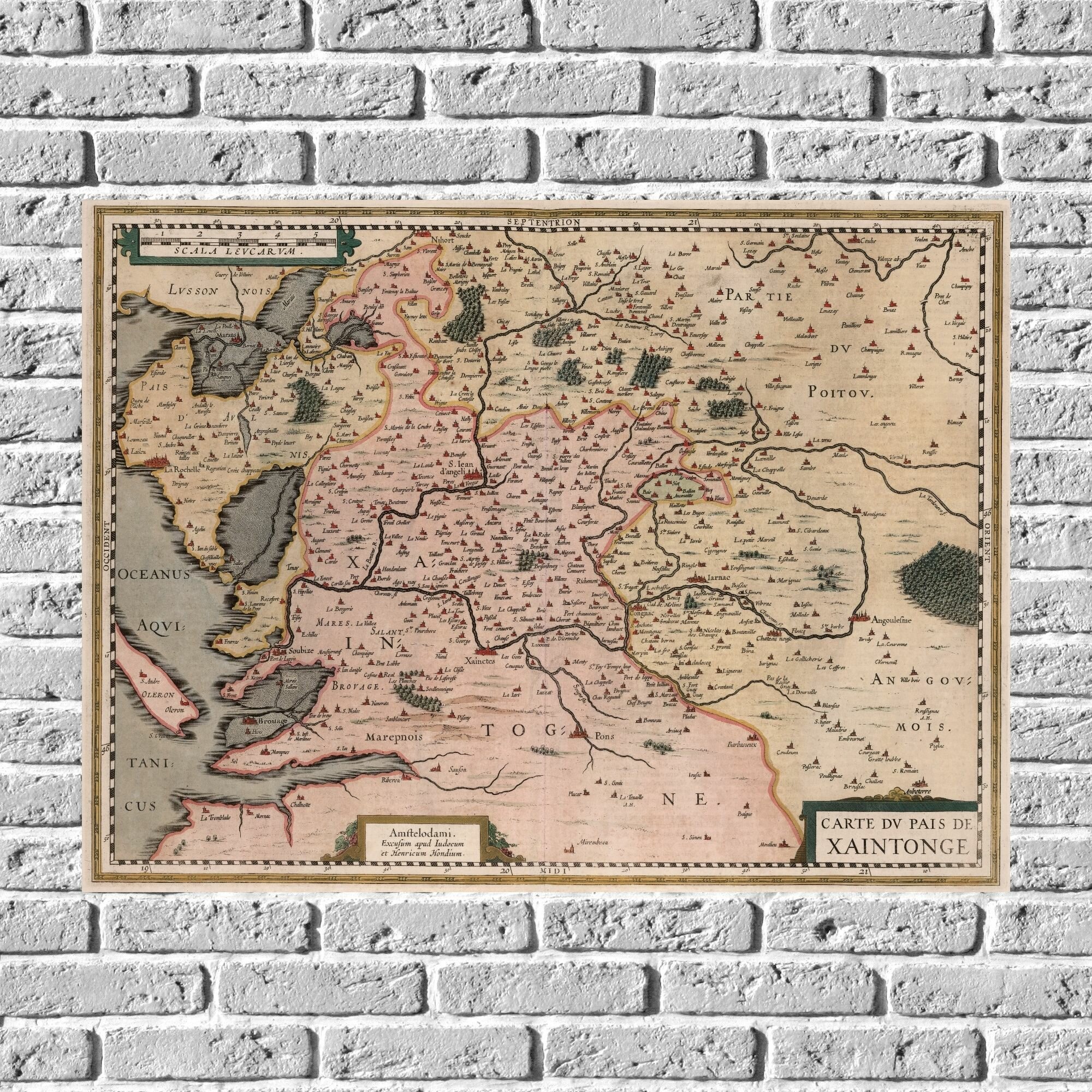 Старинная, 1623 года Карта Saintonge (Франция) Carte Du Pais De Xaintonge.