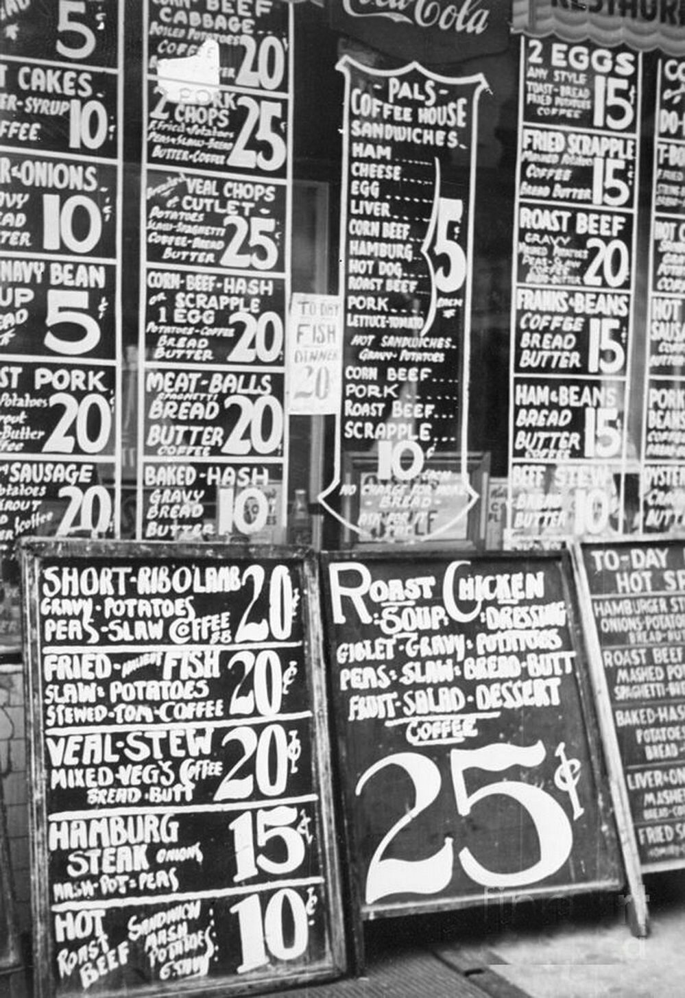 Плакат, постер витрина американского кафе на бумаге, размер 21х30см