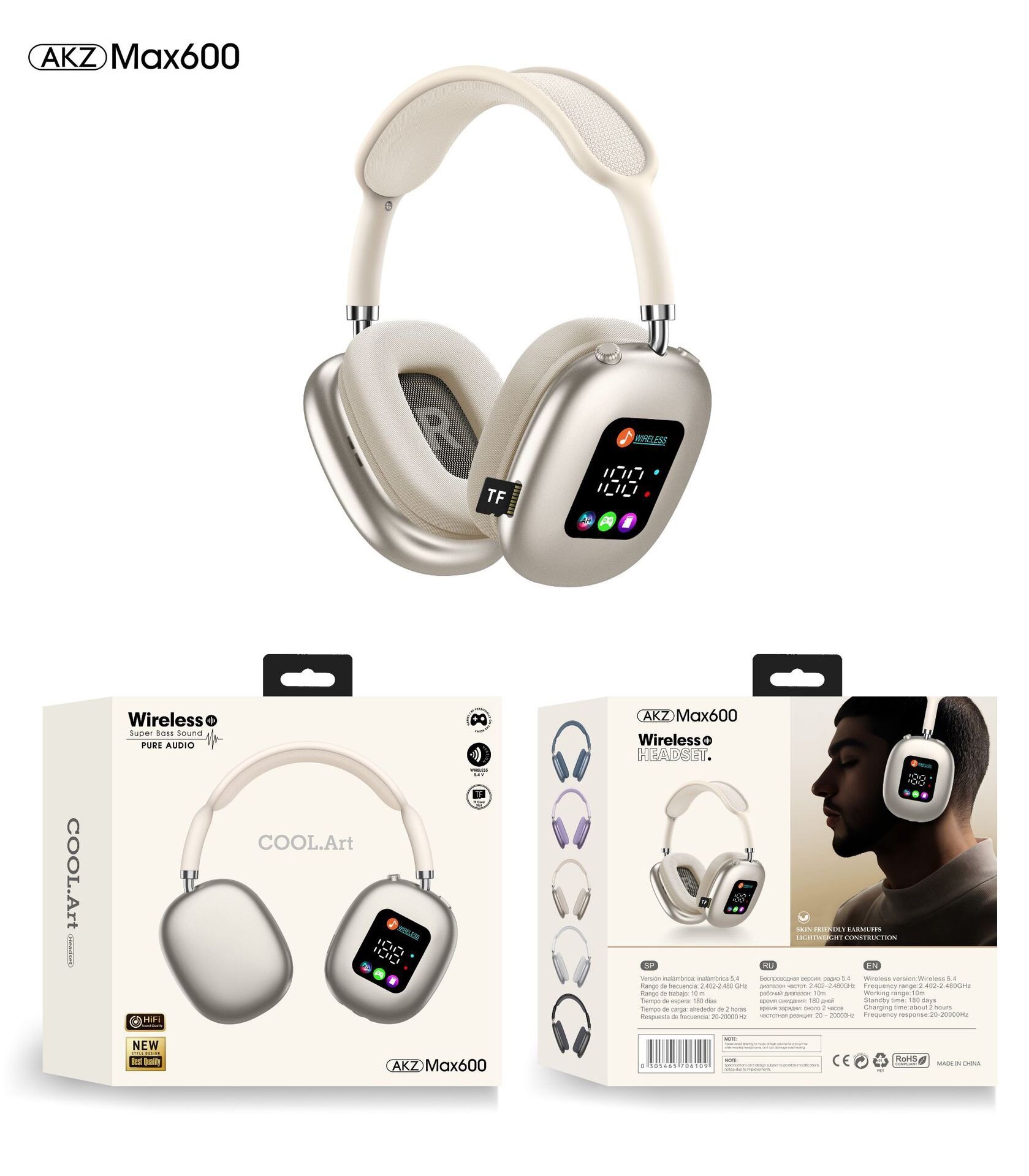 Новые беспроводные накладные наушники PRO MAX600, RGB-цифровой экран, для компьютера, Bluetooth-гарнитура