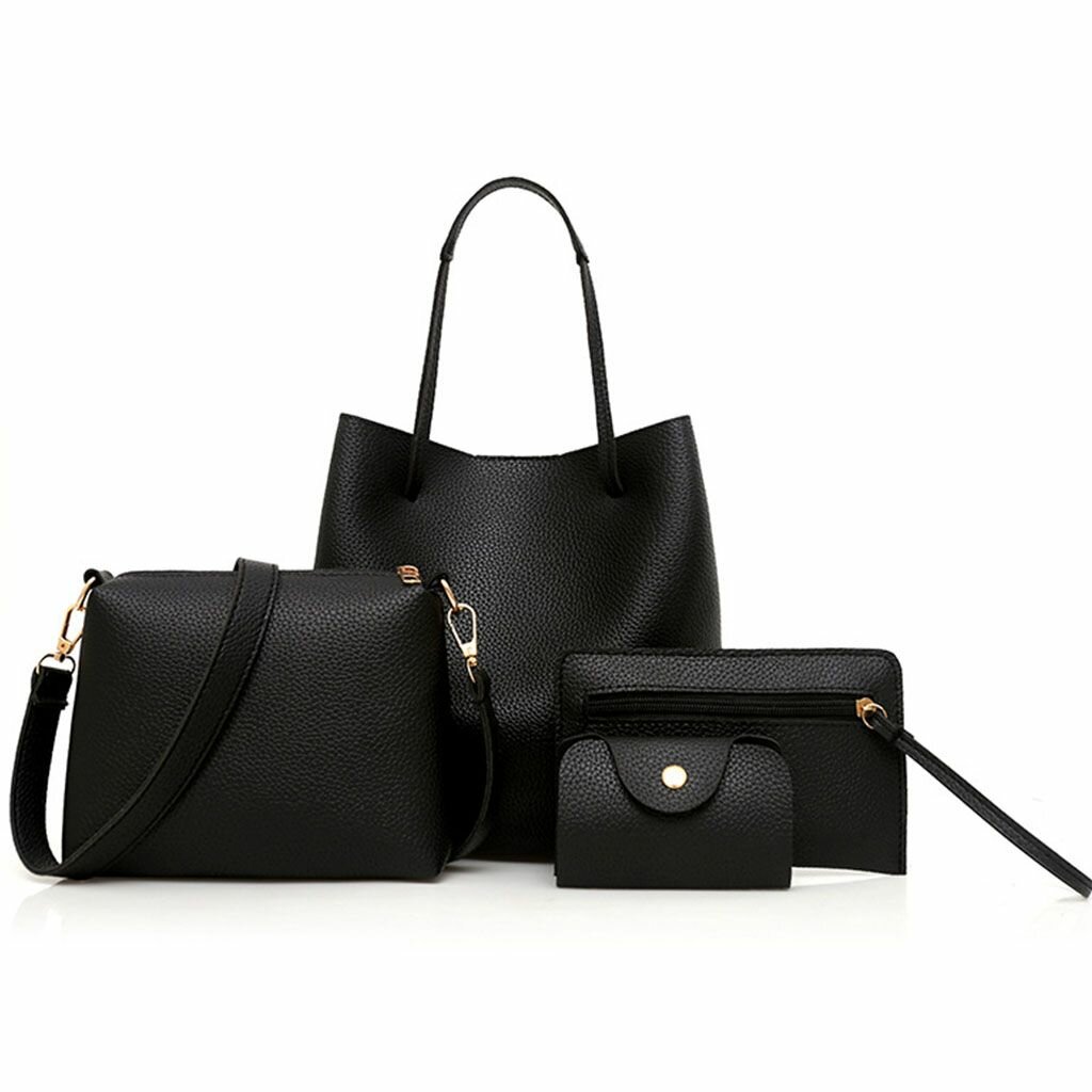 Сумка на плечо, Однотонный набор сумок PU для матери и ребенка, четыре предмета - черный, 4 шт./комплект