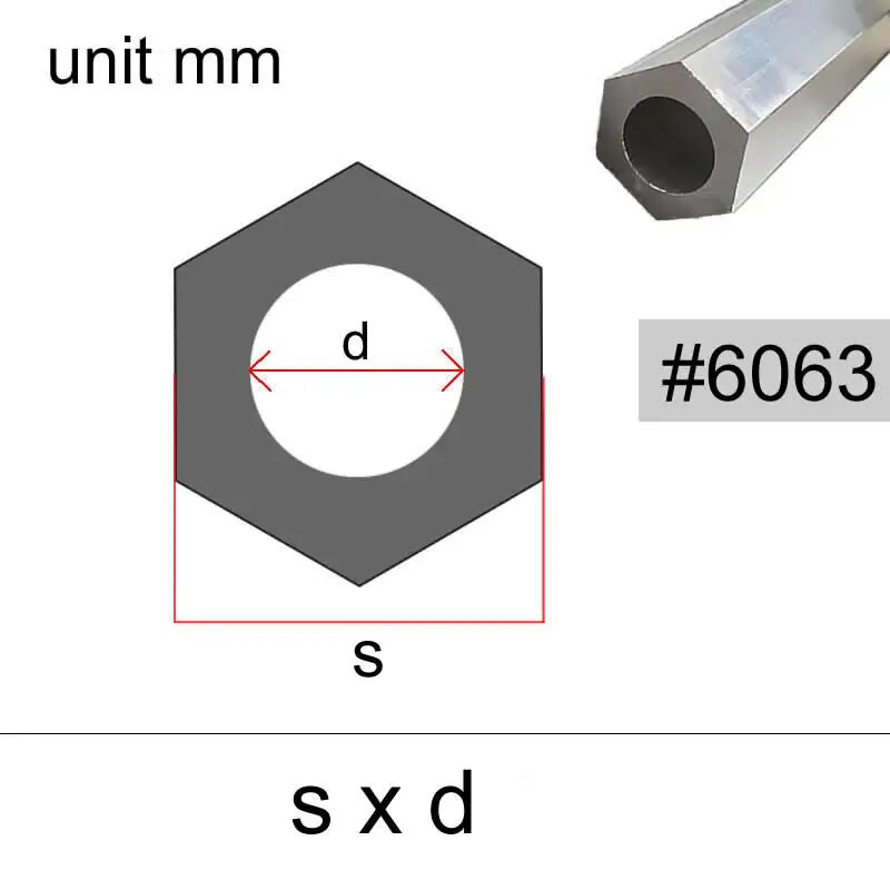 6063 T5 Внешний шестигранный внутренний круг Трубка из алюминиевого сплава Телескопическая втулка Шестиугольный полый алюминиевый стержень Противосходная сторона 5 6 7 8 мм, SIZE, 16x5.1mm, 495mm