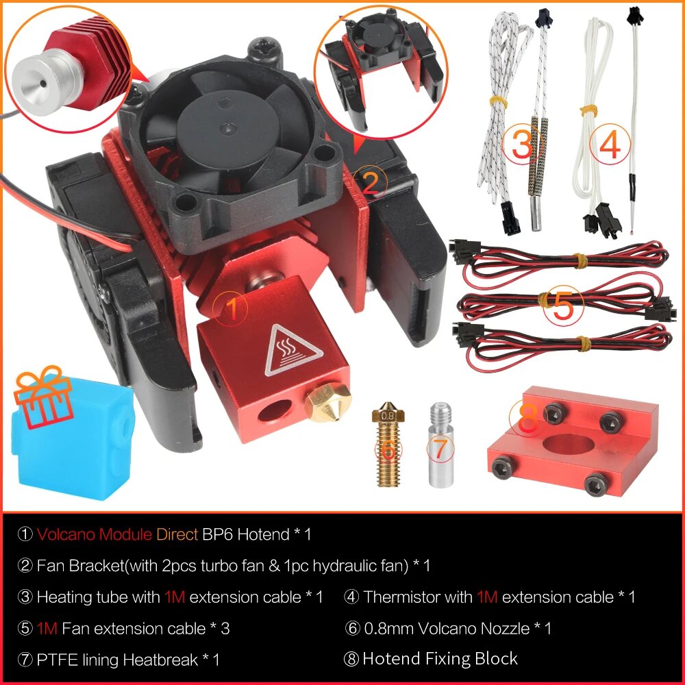 XCR3D Бесплатная доставка, Комплект запчастей для 3D принтера BP6 hotend, прямой/Удаленный экструдер 1,75/0,4 мм, сопло 12 В/24 В, j-head с термистором