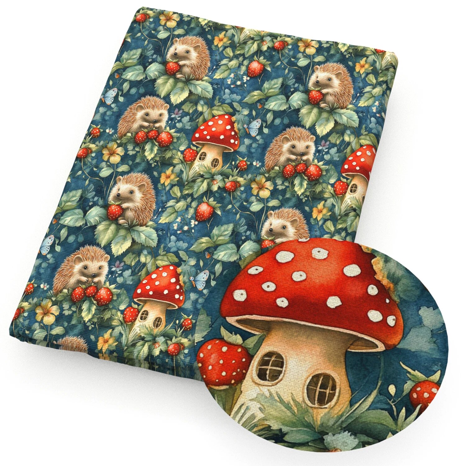 Лоскутная ткань Potdemiel "Ежик и грибы", 50*145 см, 1280205