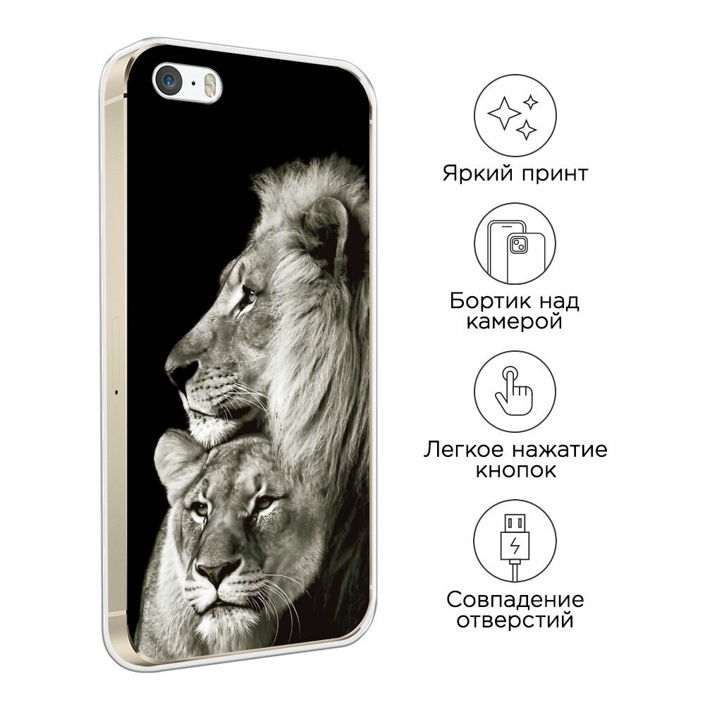 Чехол на Apple iPhone 5/5S/SE / Айфон 5/5S/SE с принтом "Лев и львица" — фото 1