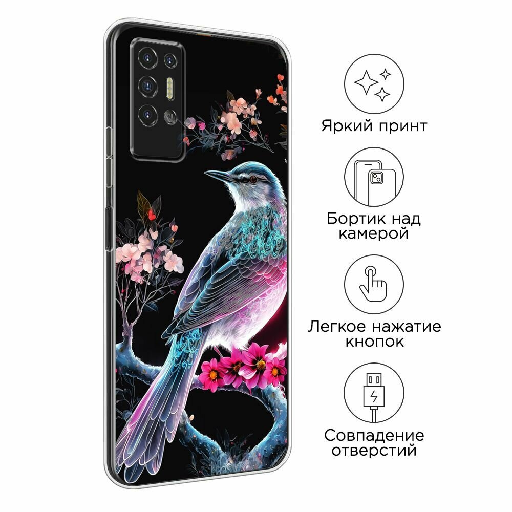 Чехол на Tecno Pova 2 / Текно Пова 2 с принтом "Птица на цветущем дереве" — фото 1