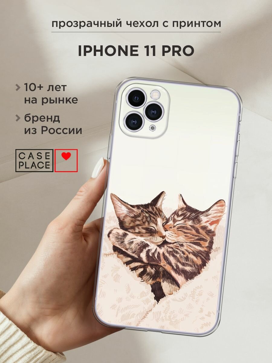 Чехол на Apple iPhone 11 Pro / Айфон 11 Про с принтом "Влюбленные котейки - 14 февраля"