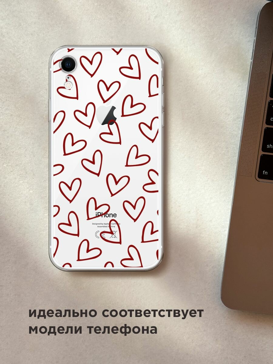 Чехол на Apple iPhone XR / Айфон XR с принтом "Little hearts doodles 2 - 14 февраля", прозрачный — фото 1