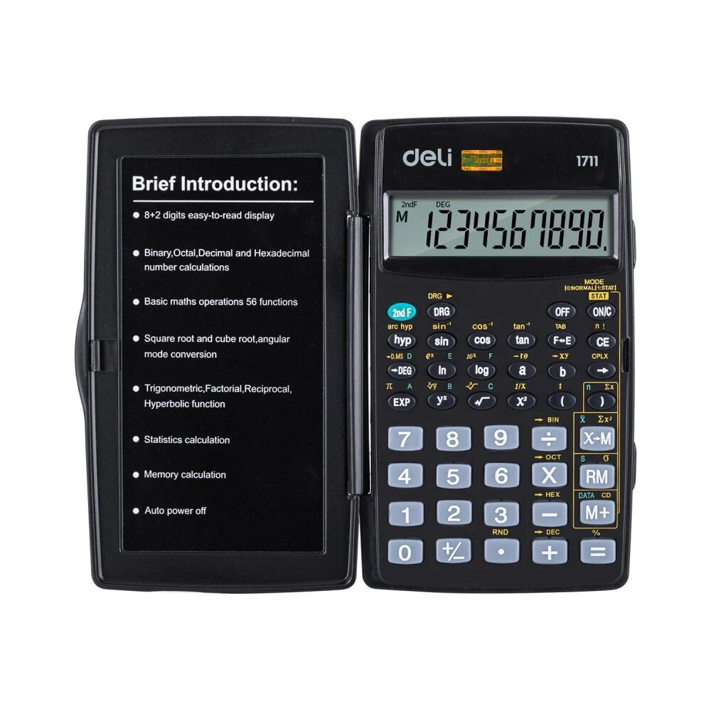 DELI Калькулятор научный e1711, 8р, пит. от бат, 56 функций, 120x72мм, черн, 1552687