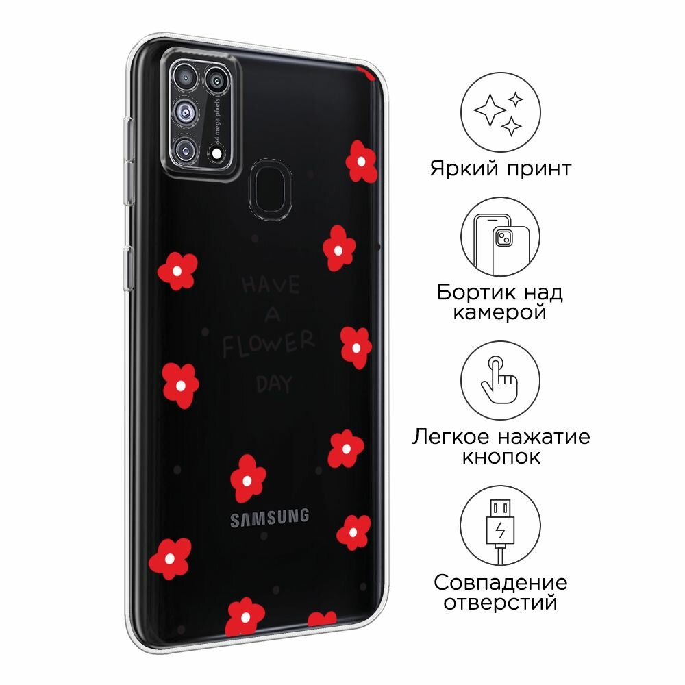 Чехол на Samsung Galaxy M31 / Самсунг Галакси М31 с принтом "Have a flower day 2", прозрачный — фото 1