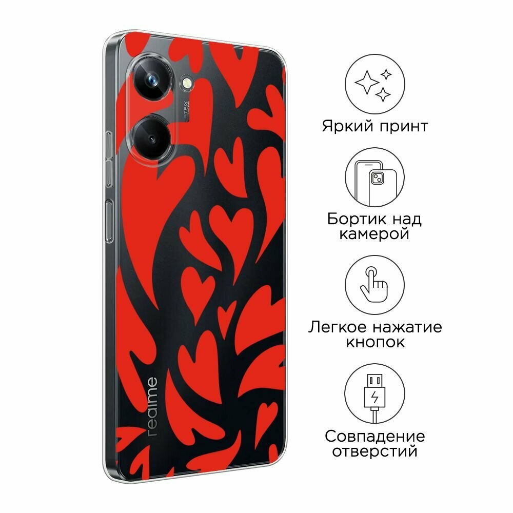 Чехол на Realme 10 Pro / Реалми 10 Про с принтом "Crazy hearts 2 - 14 февраля", прозрачный — фото 1