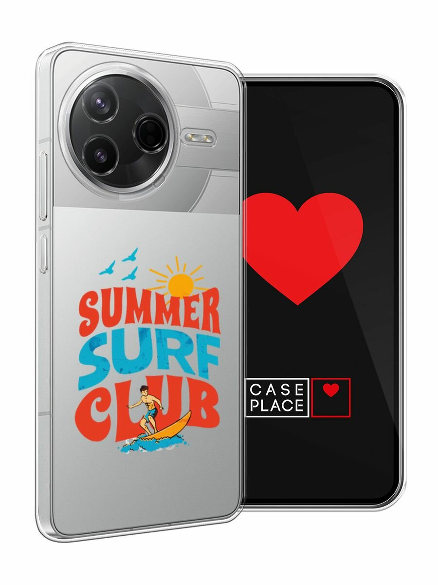 Чехол на Poco F7 Pro / Поко F7 Про с принтом "Summer surf club", прозрачный — фото 1