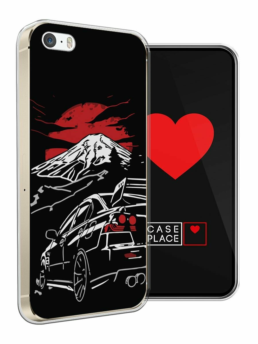 Чехол на Apple iPhone 5/5S/SE / Айфон 5/5S/SE с принтом "Машина в горах JDM" — фото 1