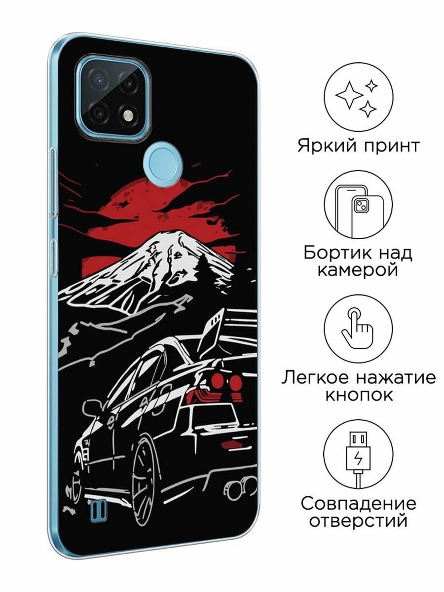 Чехол на Realme C21 / Реалми С21 с принтом "Машина в горах JDM" — фото 1