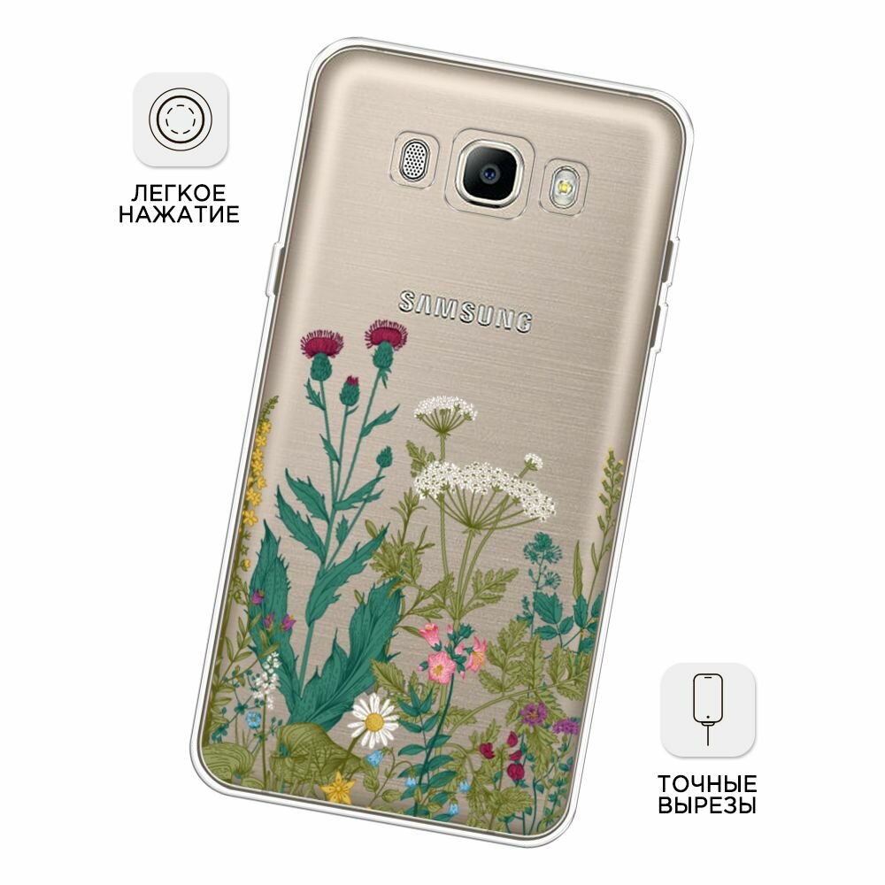 Чехол на Samsung Galaxy J7 2016 / Самсунг Галакси Джей 7 2016 с принтом "Дикие полевые цветы", прозрачный — фото 1
