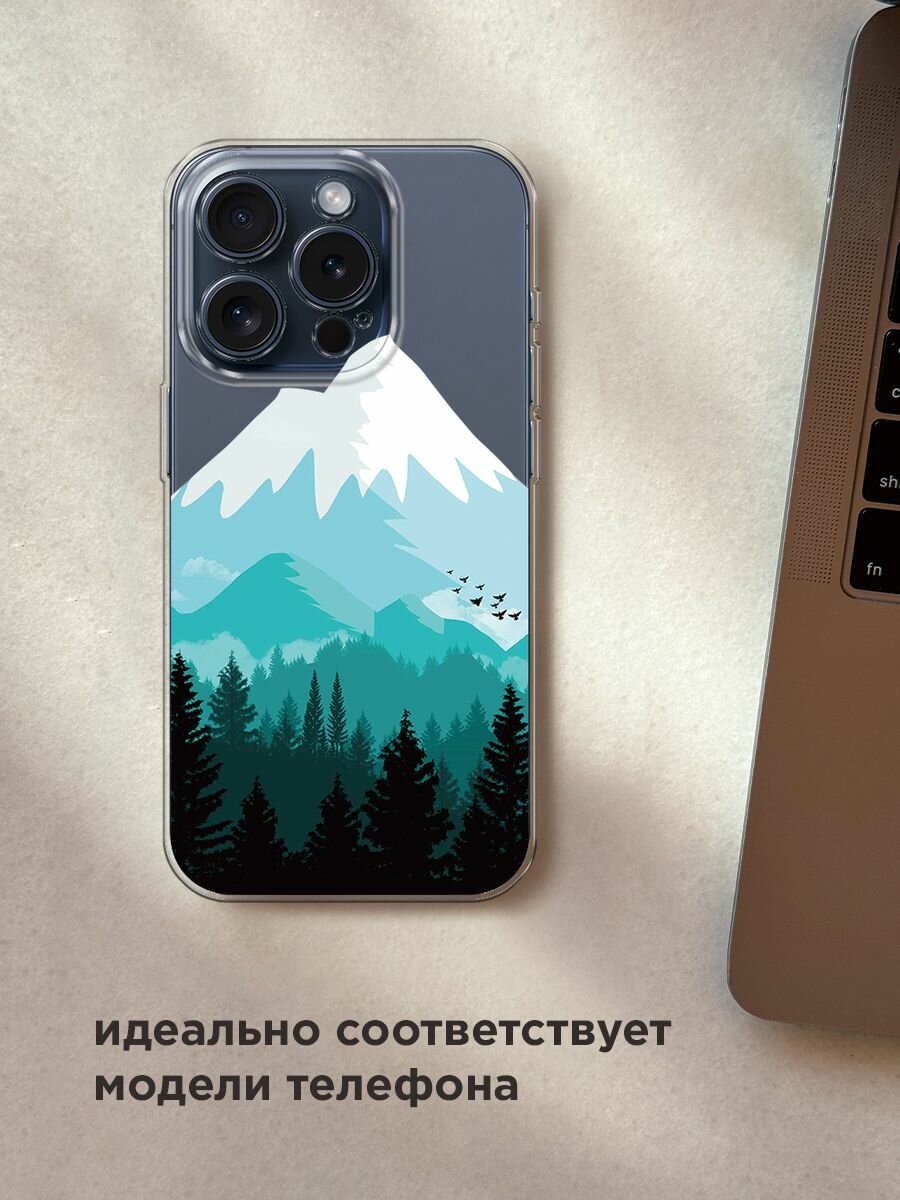 Чехол на Apple iPhone 15 Pro / Айфон 15 Про с принтом "Синяя снежная гора", прозрачный — фото 1