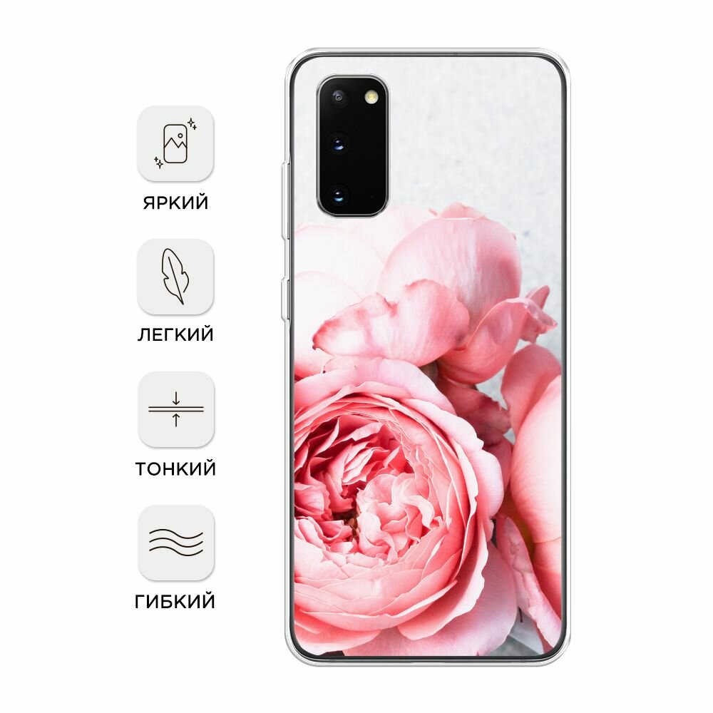 Чехол на Samsung Galaxy S20 / Самсунг Гэлакси S20 с принтом "Пионы на белом" — фото 1
