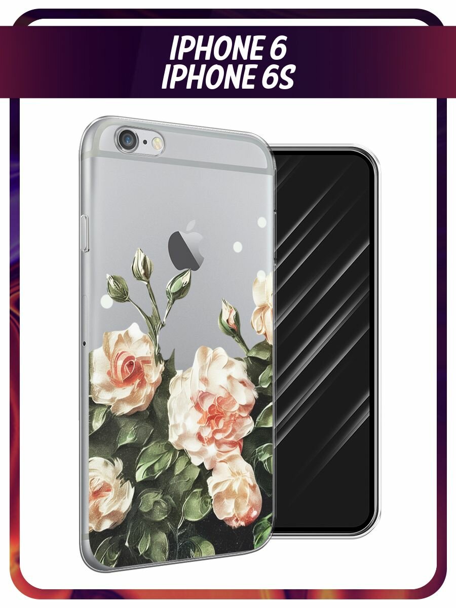 Чехол на Apple iPhone 6 / Айфон 6 с принтом "Цветочная картина 2", прозрачный