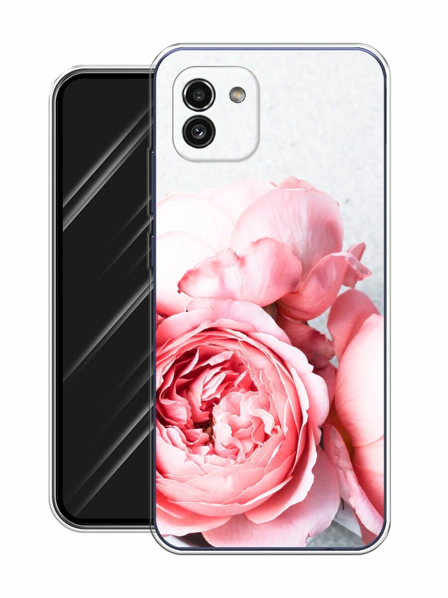 Чехол на Samsung Galaxy A03 / Самсунг Галакси А03 с принтом "Пионы на белом" — фото 1