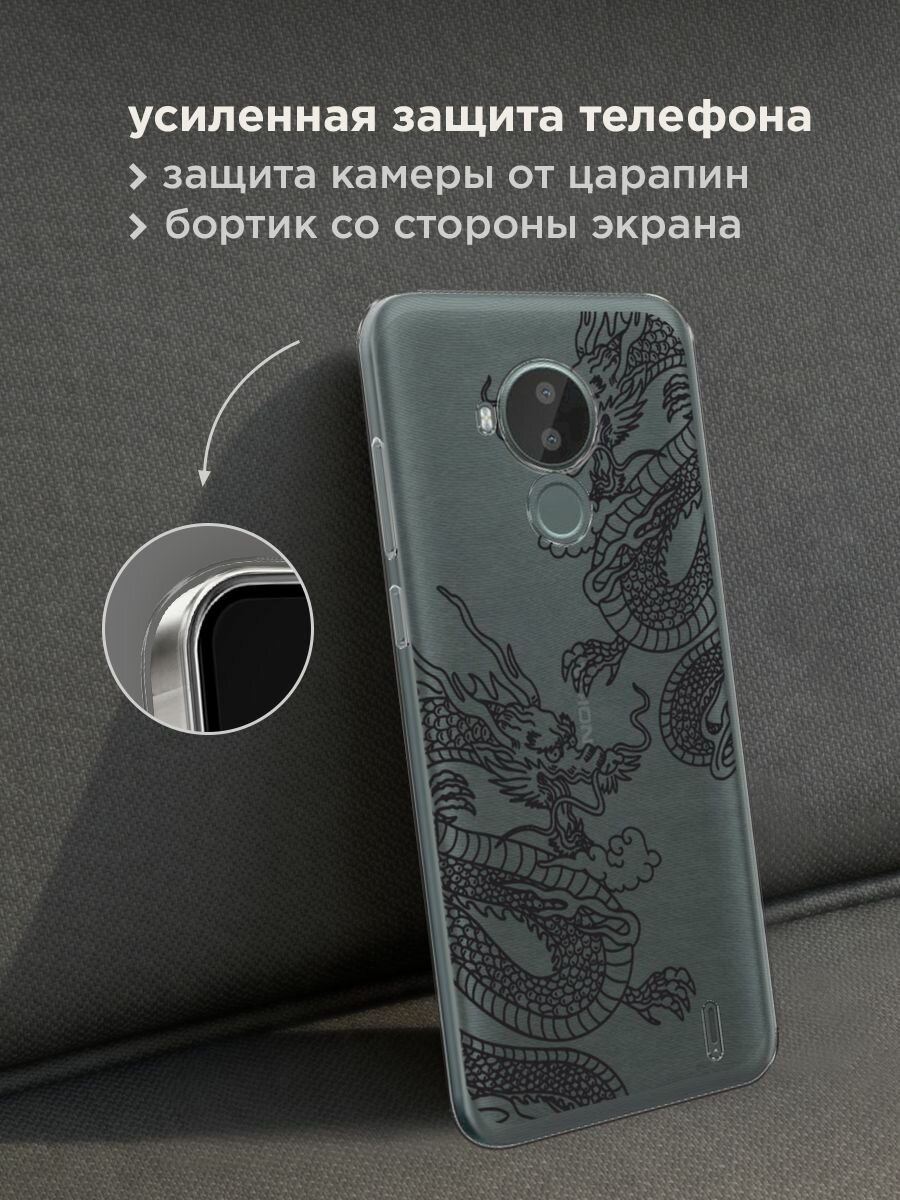 Чехол на Nokia C30 / Нокия C30 с принтом "Два китайских дракона", прозрачный — фото 1