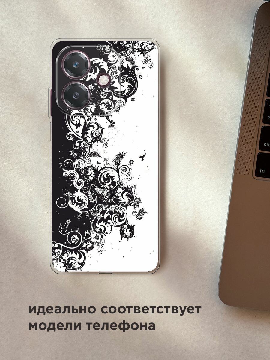 Чехол на Oppo A3/A3x / Оппо А3/A3x с принтом "Черно белый узор" — фото 1
