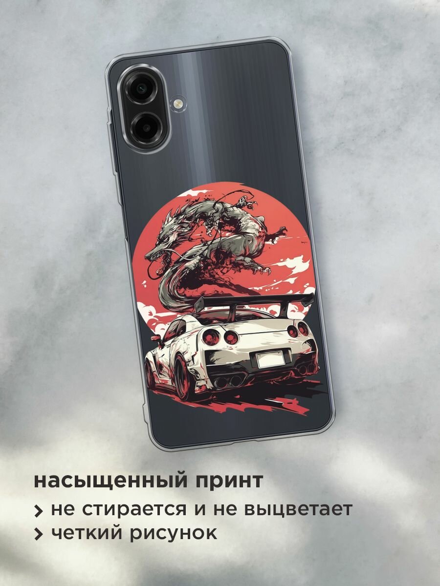 Чехол на Samsung Galaxy A07 / Самсунг А07 с принтом "Car and dragon", прозрачный — фото 1