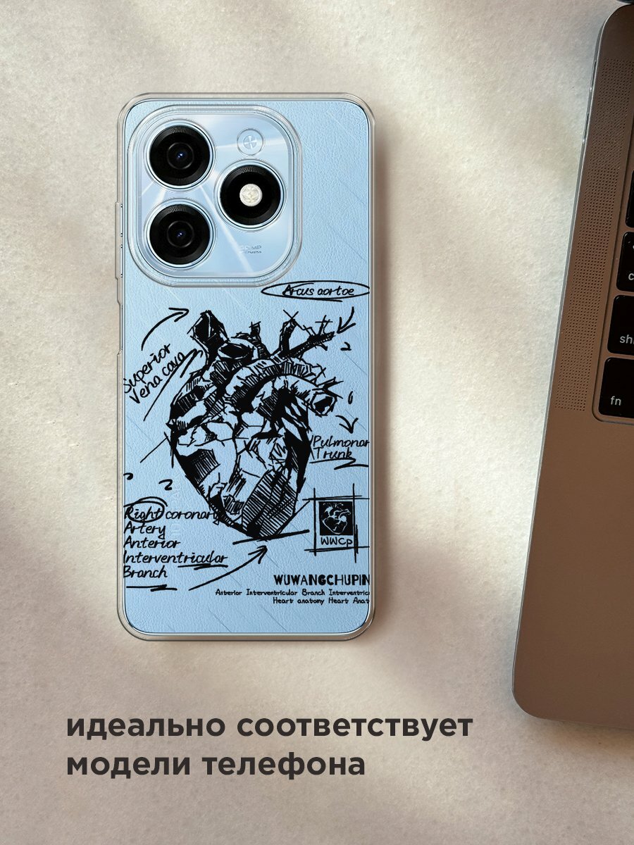 Чехол на Tecno Spark 20 / Текно Спарк 20 с принтом "Анатомическое сердце 2", прозрачный — фото 1
