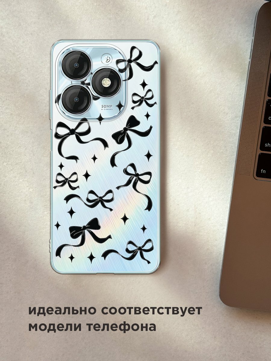 Чехол на Itel P55 / Ител Р55 с принтом "Милые чёрные бантики 4" — фото 1