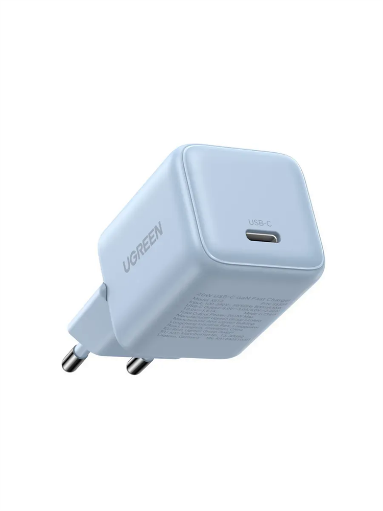 UGREEN Сетевое зарядное устройство UGREEN X512 (55555) Mini 20W USB-C GaN Fast Charger EU голубой