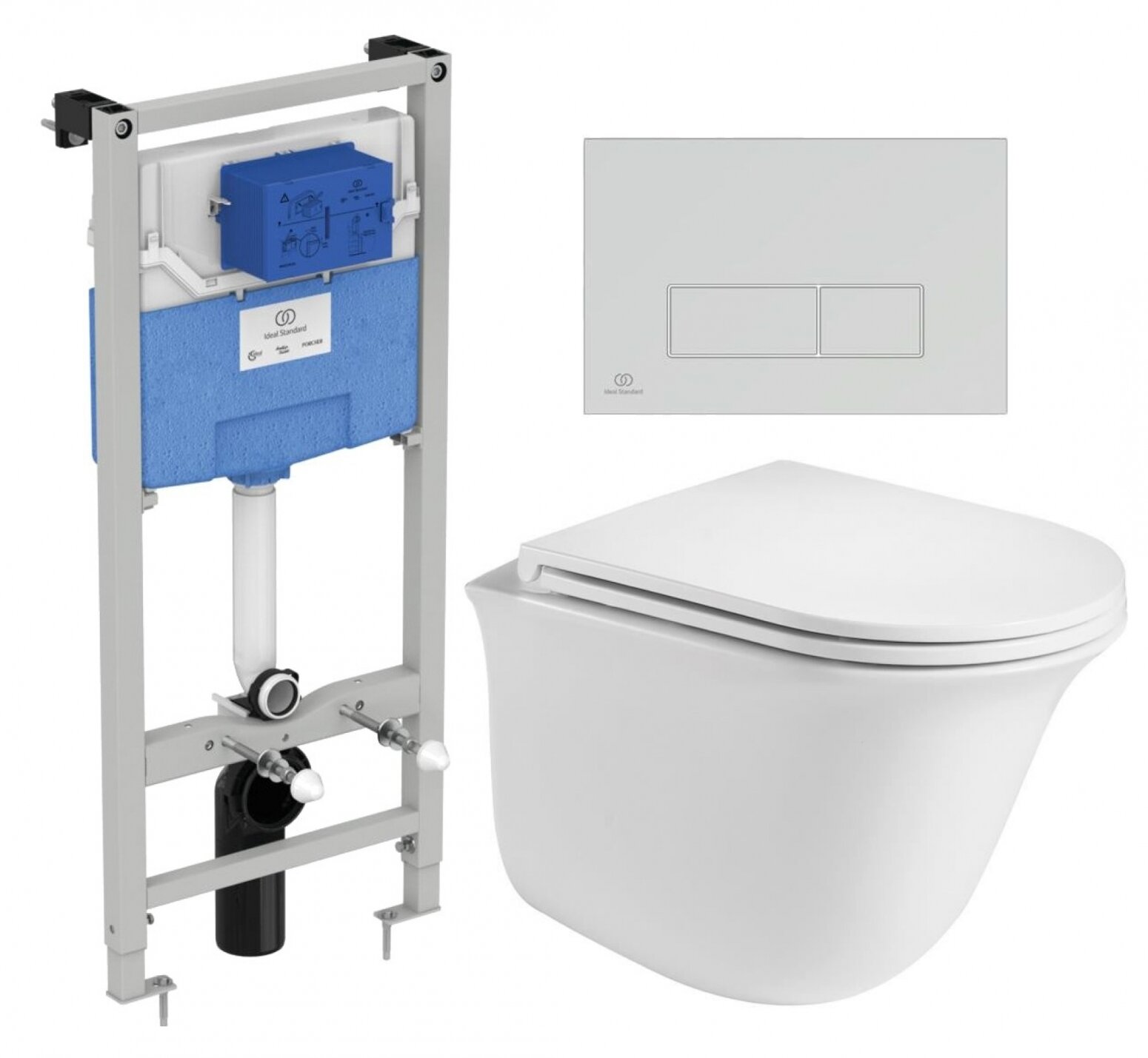 Комплект 3 в 1 инсталляция Ideal Standard + Подвесной унитаз WeltWasser Telbach 004 GL-WT + кнопка хром