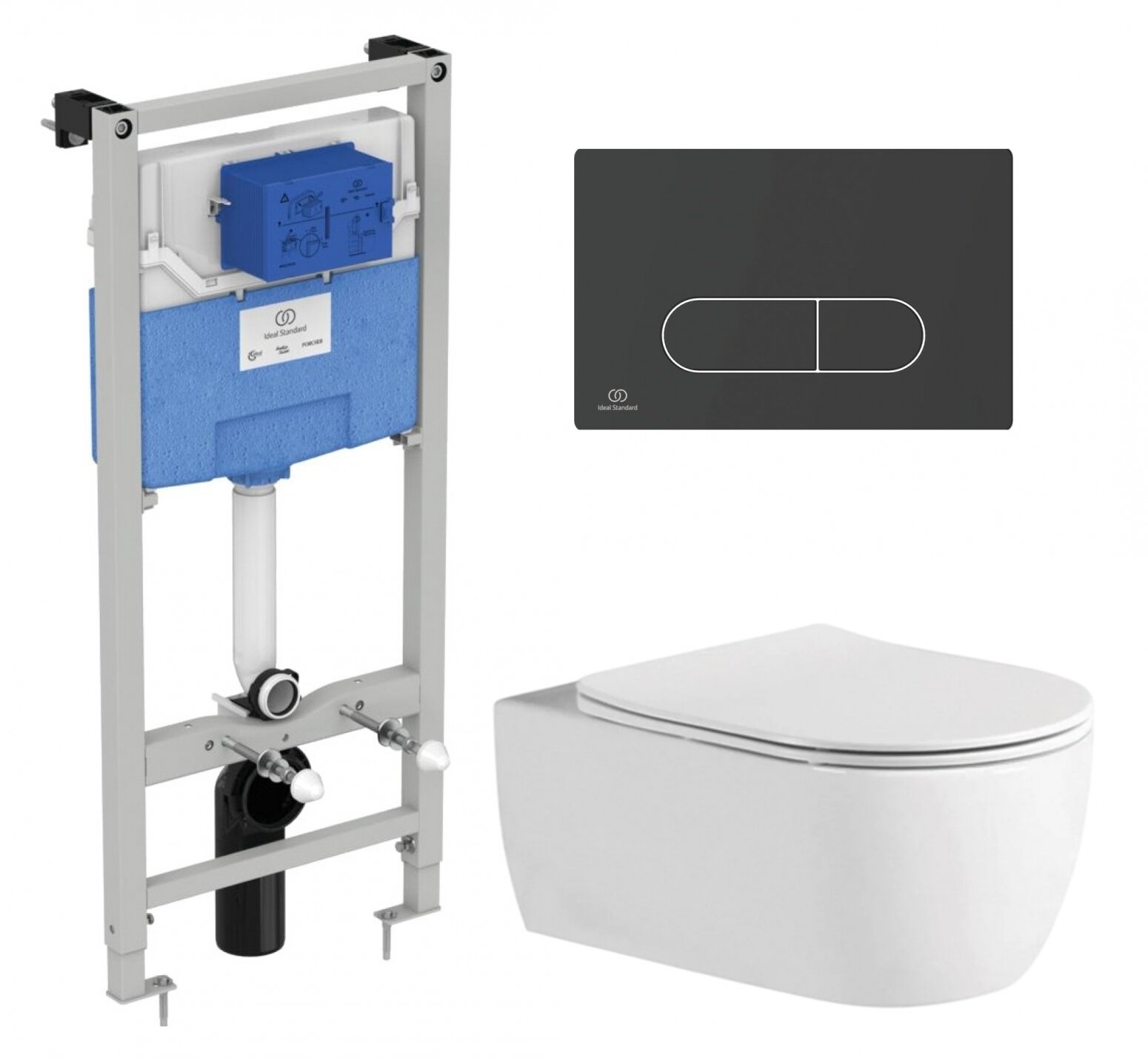 Комплект 3 в 1 инсталляция Ideal Standard + Унитаз подвесной AQUATEK Европа AQ1106L-00 + кнопка черная
