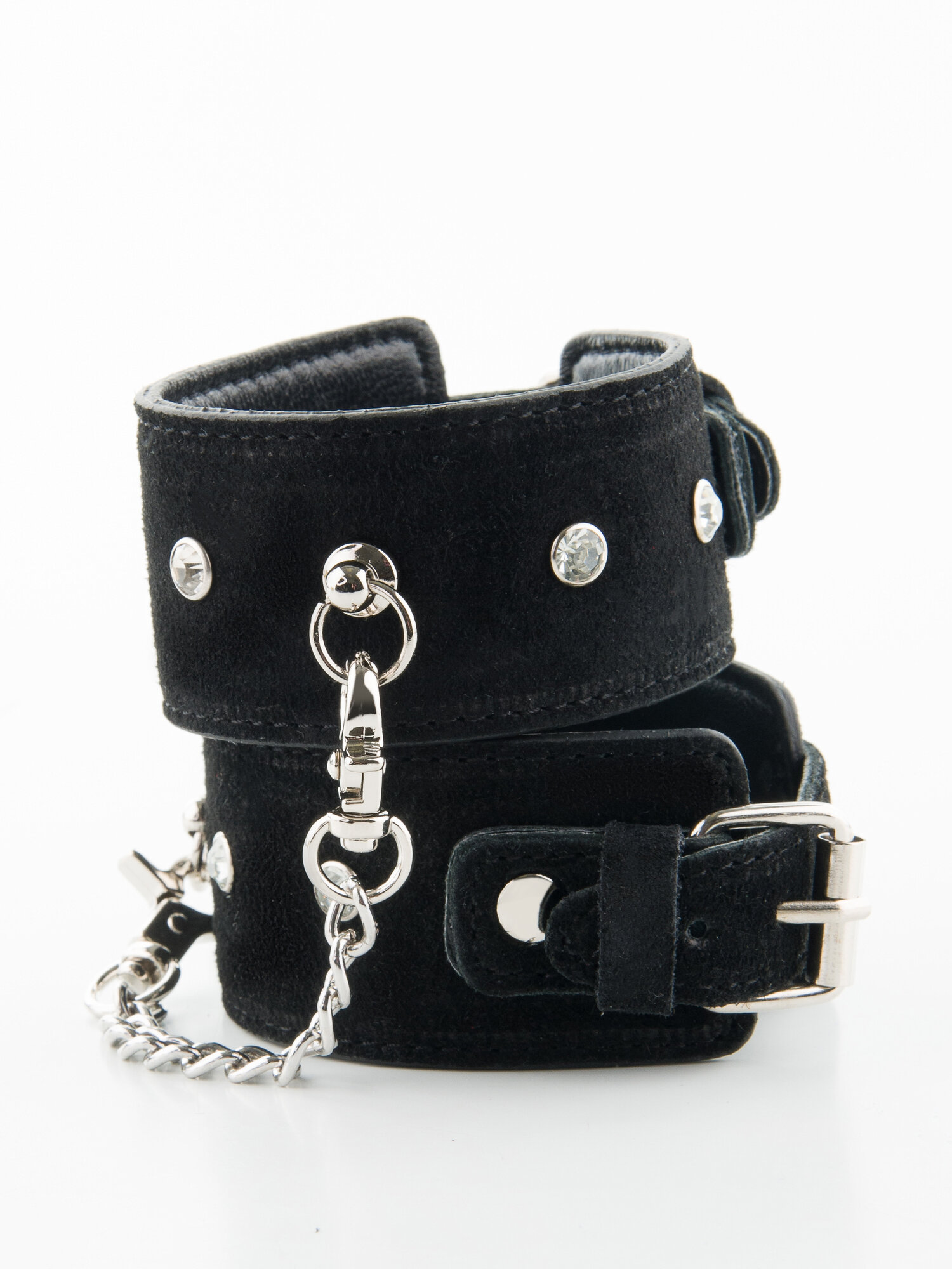 Наручники Fire Horse bdsm, натуральная замша, кольцо, стразы и металлическая сцепка, оковы эротик, 012-019