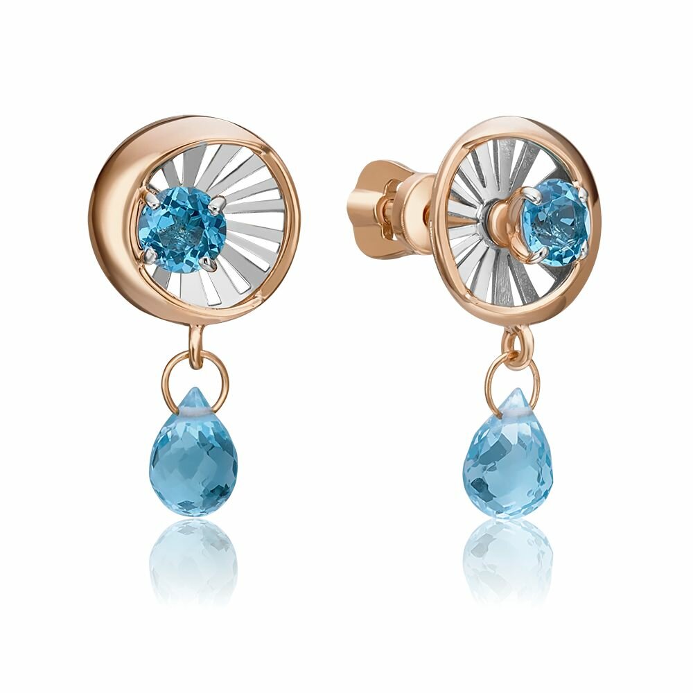 Серьги пусеты, комбинированное золото, 585 проба, родирование, топаз