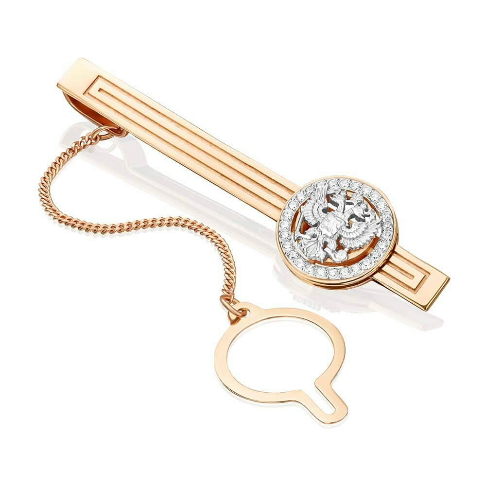 Зажим для галстука, комбинированное золото, 585 проба, родирование, фианит