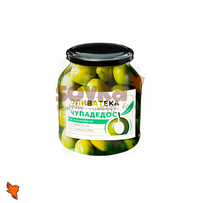 Оливки закусочные изумрудные Чупадедос с косточкой Оливатека, 340г