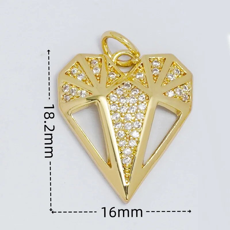 Подвеска сердечко с цирконием, латунь, 16x18.2 мм, Gold