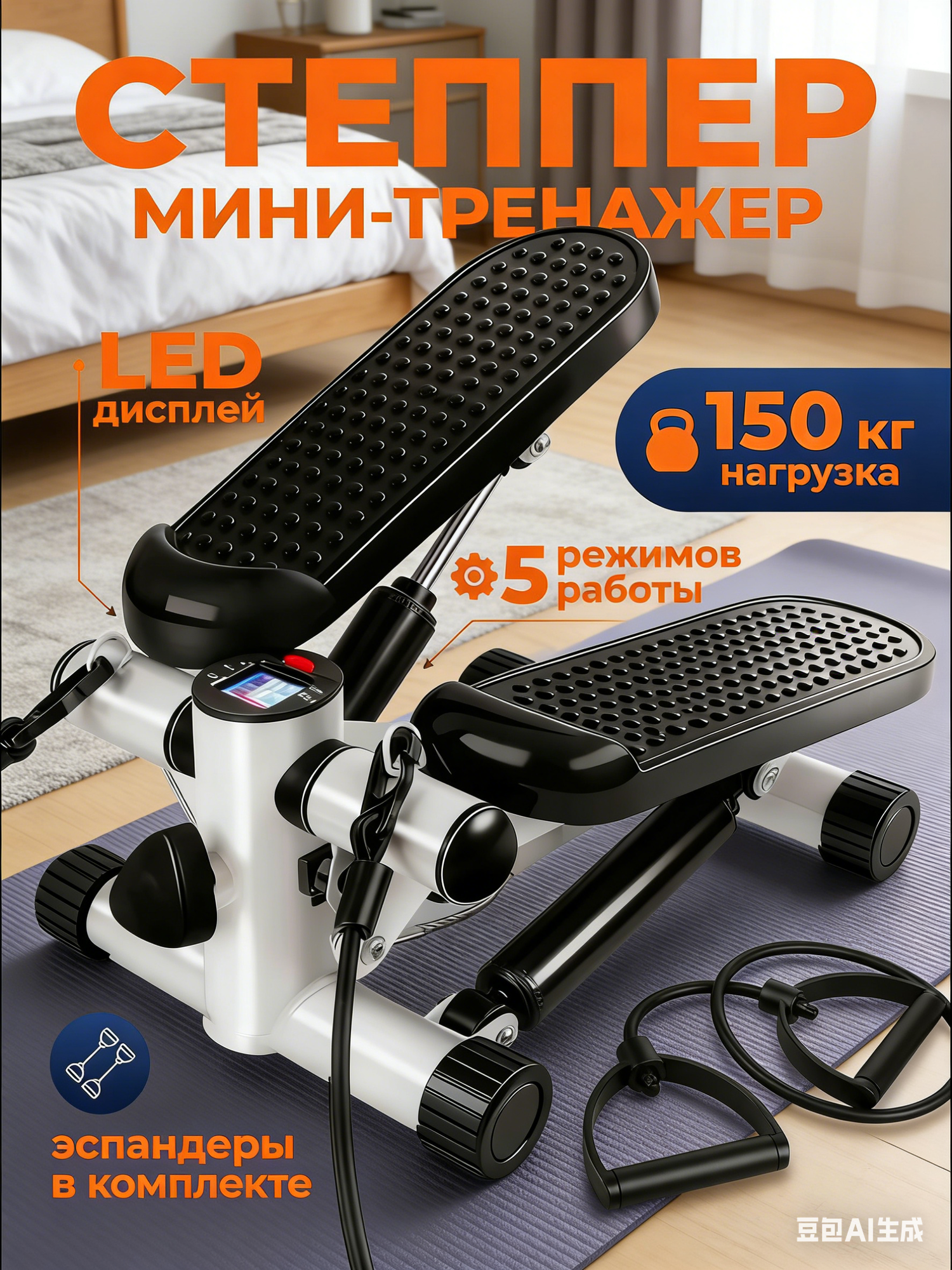 Степпер тренажер для похудения поворотный с эспандерами, нагрузка до 150 кг