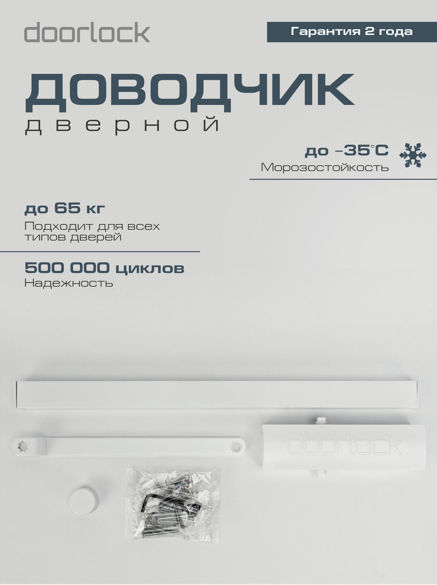 Доводчик дверной DOORLOCK DL100S морозостойкий уличный для калитки, от 40 до 65 кг. с фиксацией в открытом положении