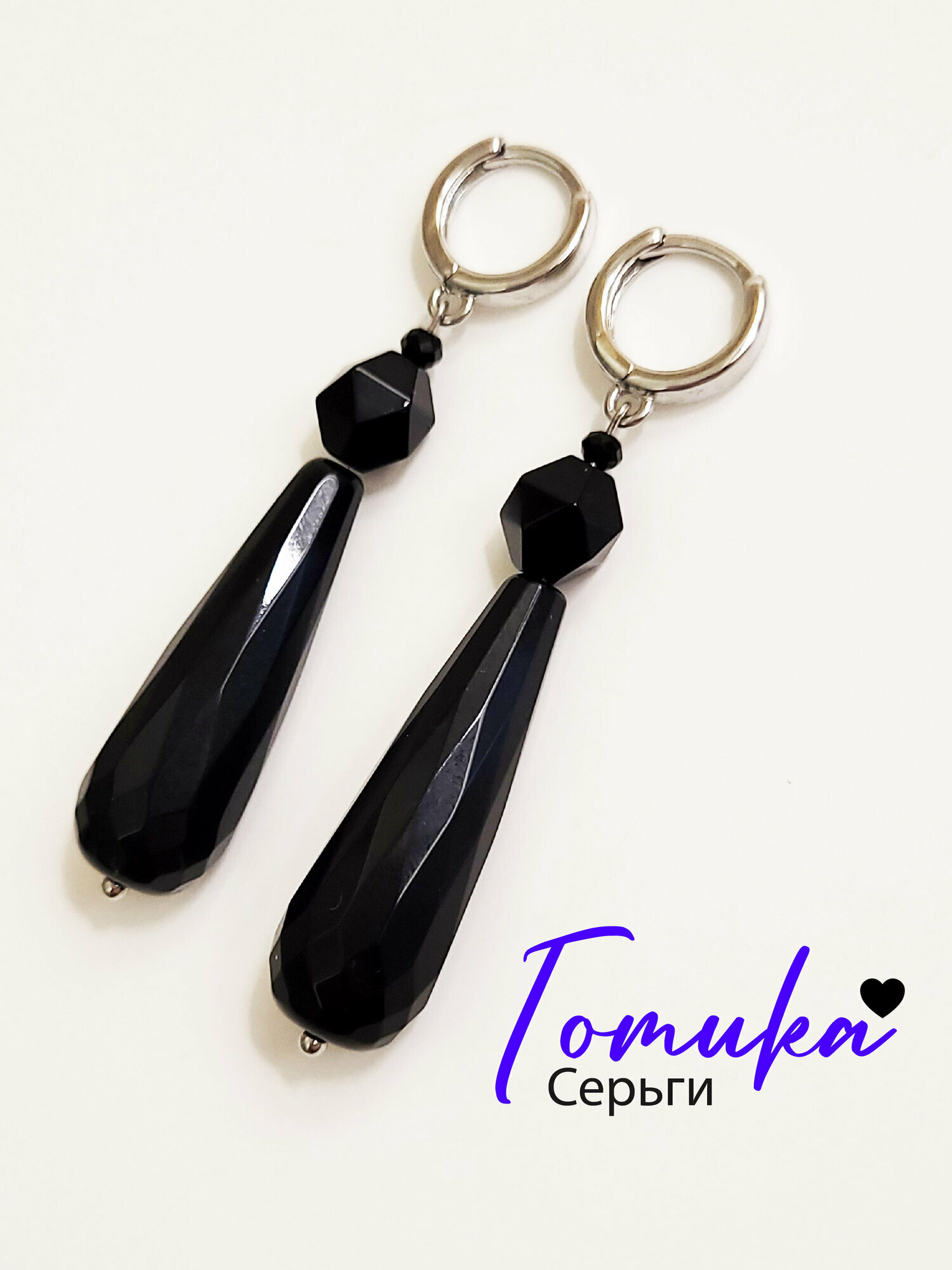 Серьги с подвесками, агат, шпинель, оникс