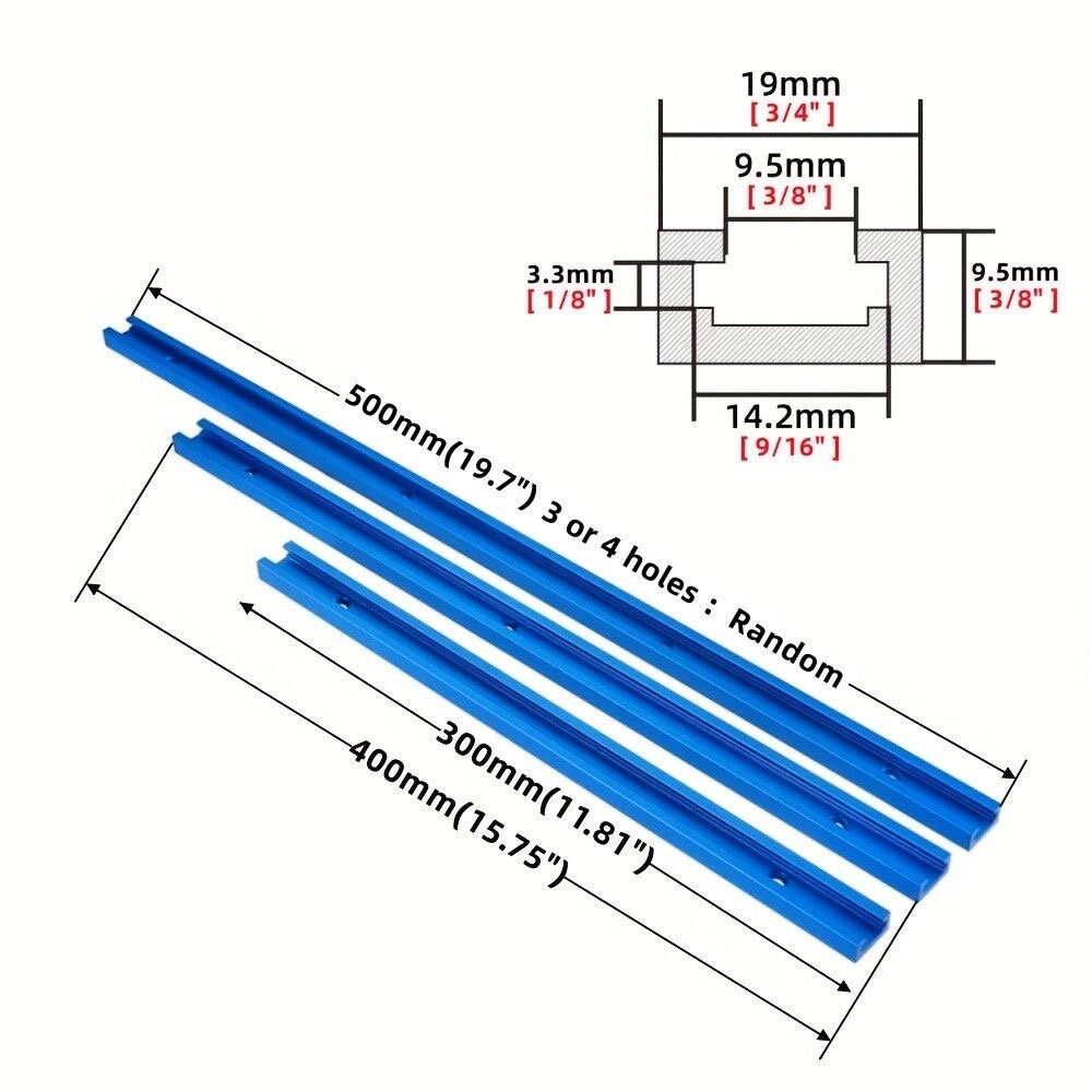 Направляющая с Т-образным пазом 19x9,5 мм, синий，из алюминиевого сплава, прорезь для крепления Т-образного винта для настольной пилы-фрезера
