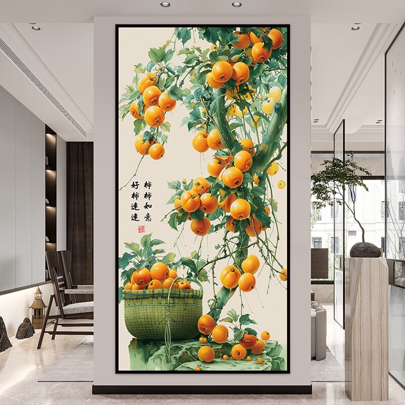 2025 Персиммон Руйи Декоративная Картина для Входа 3D Наклейка на Стену Персиммон Самоклеящаяся Наклейка Коридор Проход Новый Китайский Стиль Фреска