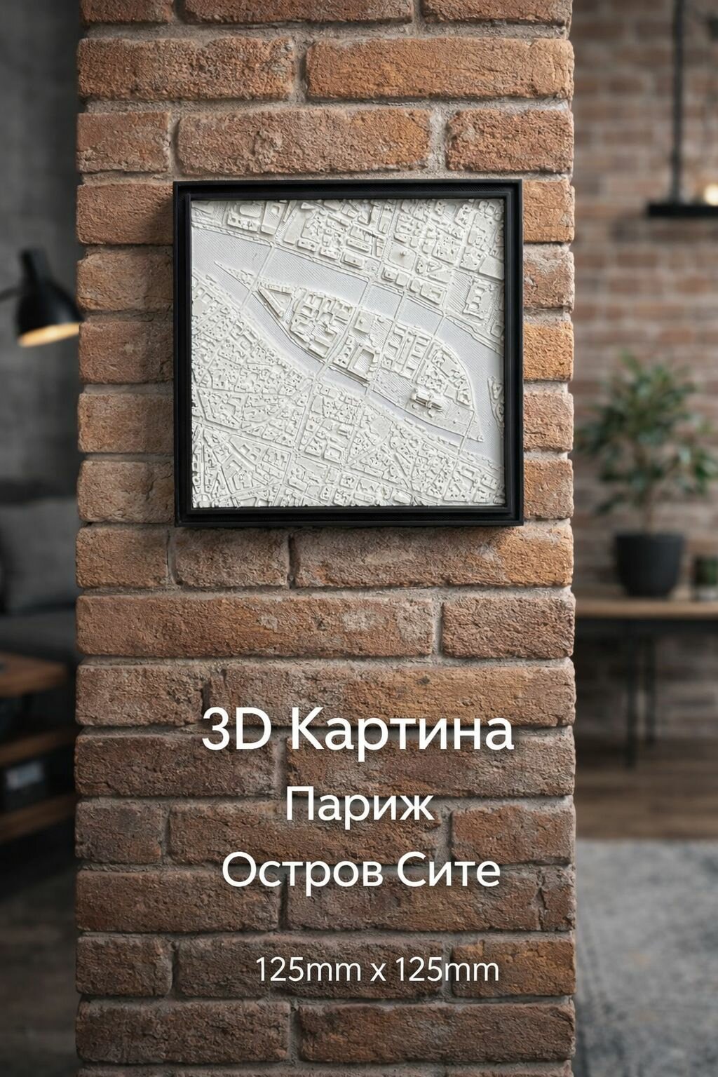 Картина город 3D Париж Остров Сите настенная