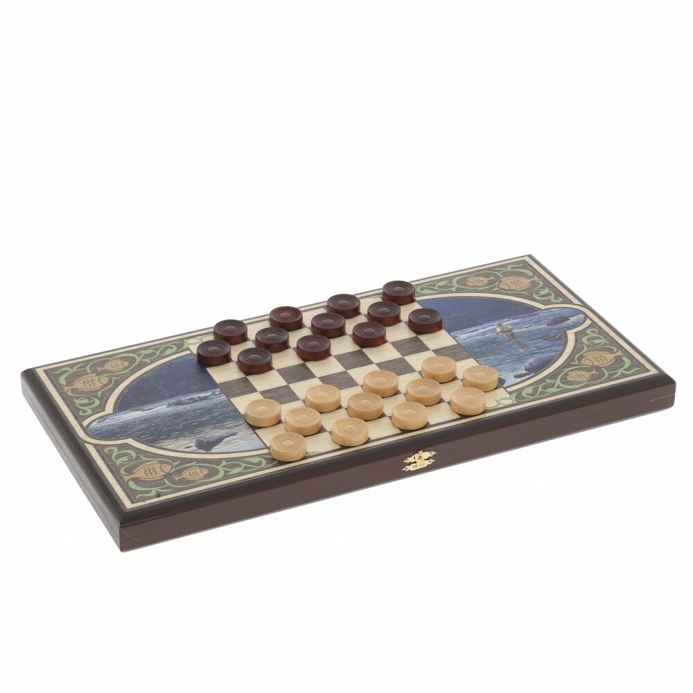 Игра настольная 2 в 1 (шашки, нарды) Рыбалка, 50х25х3 см KSM-716274