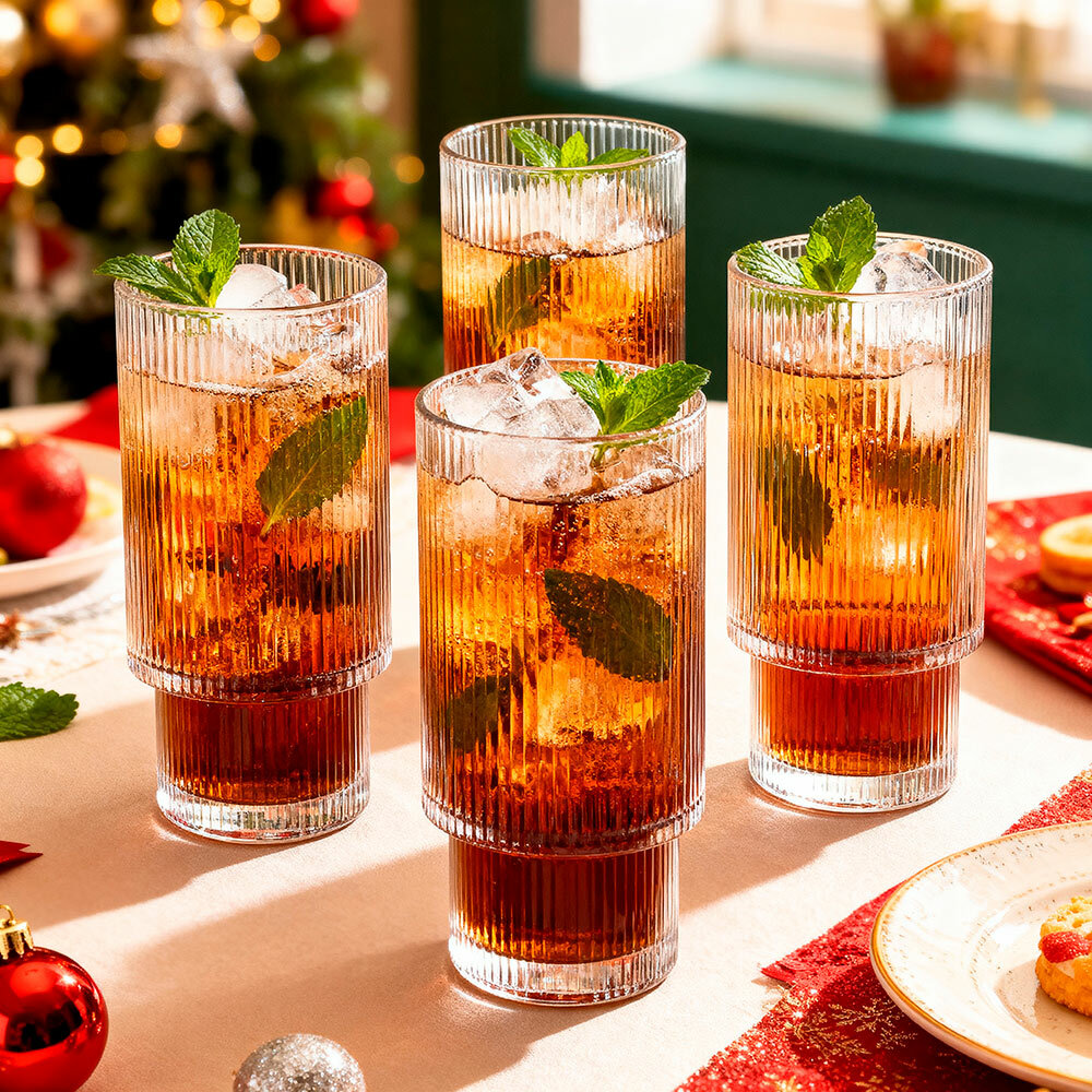 Набор стаканов 4 шт 300 мл "La Caffetteria" HoReCa, стекло, прозрачные, рифленые