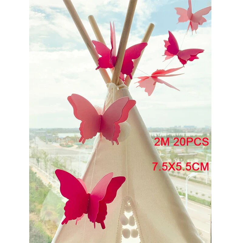 Бумажные гирлянды бабочки 3D, 20 шт, градиентные цвета Gradient Pink