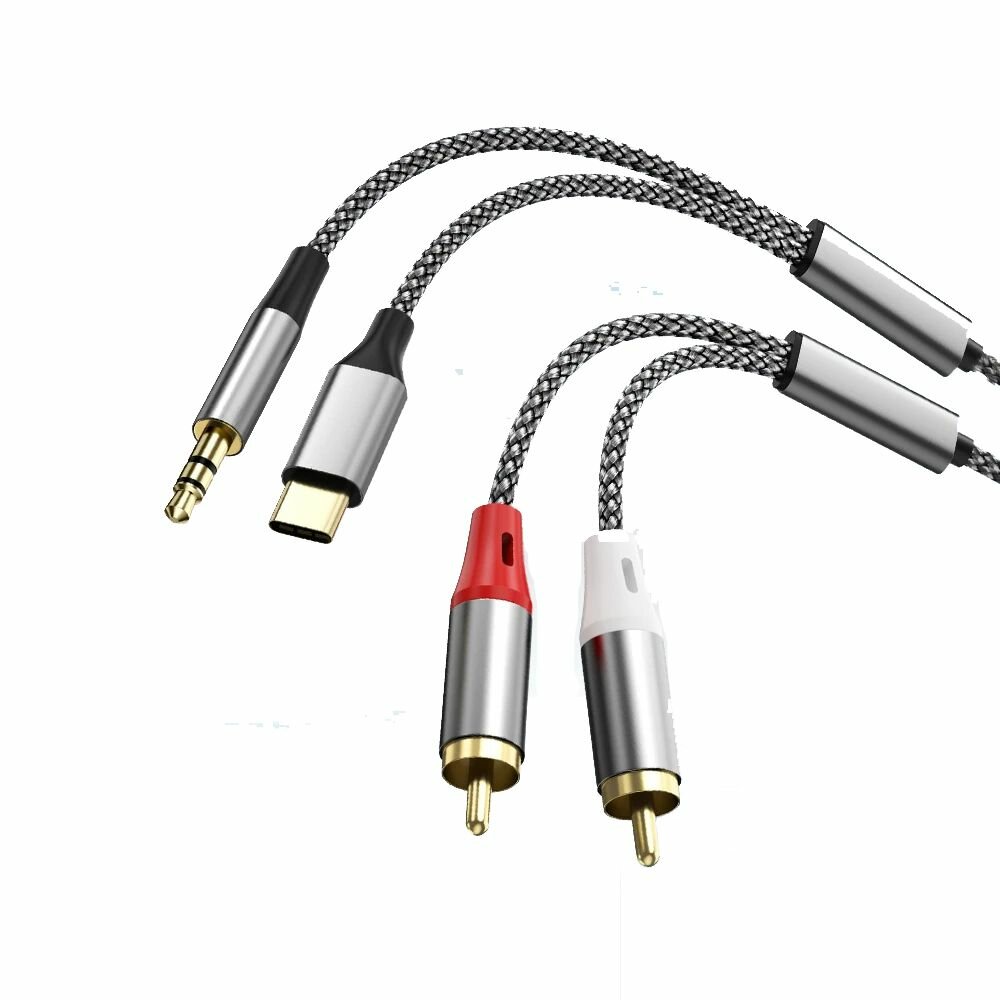Кабель Type-C на 2 RCA Aux Audio, адаптер-разветвитель 3,5 мм на 2 RCA Aux Audio для домашнего кинотеатра HDTV TV DVD 1,3 м/2,3 м/5,3 м