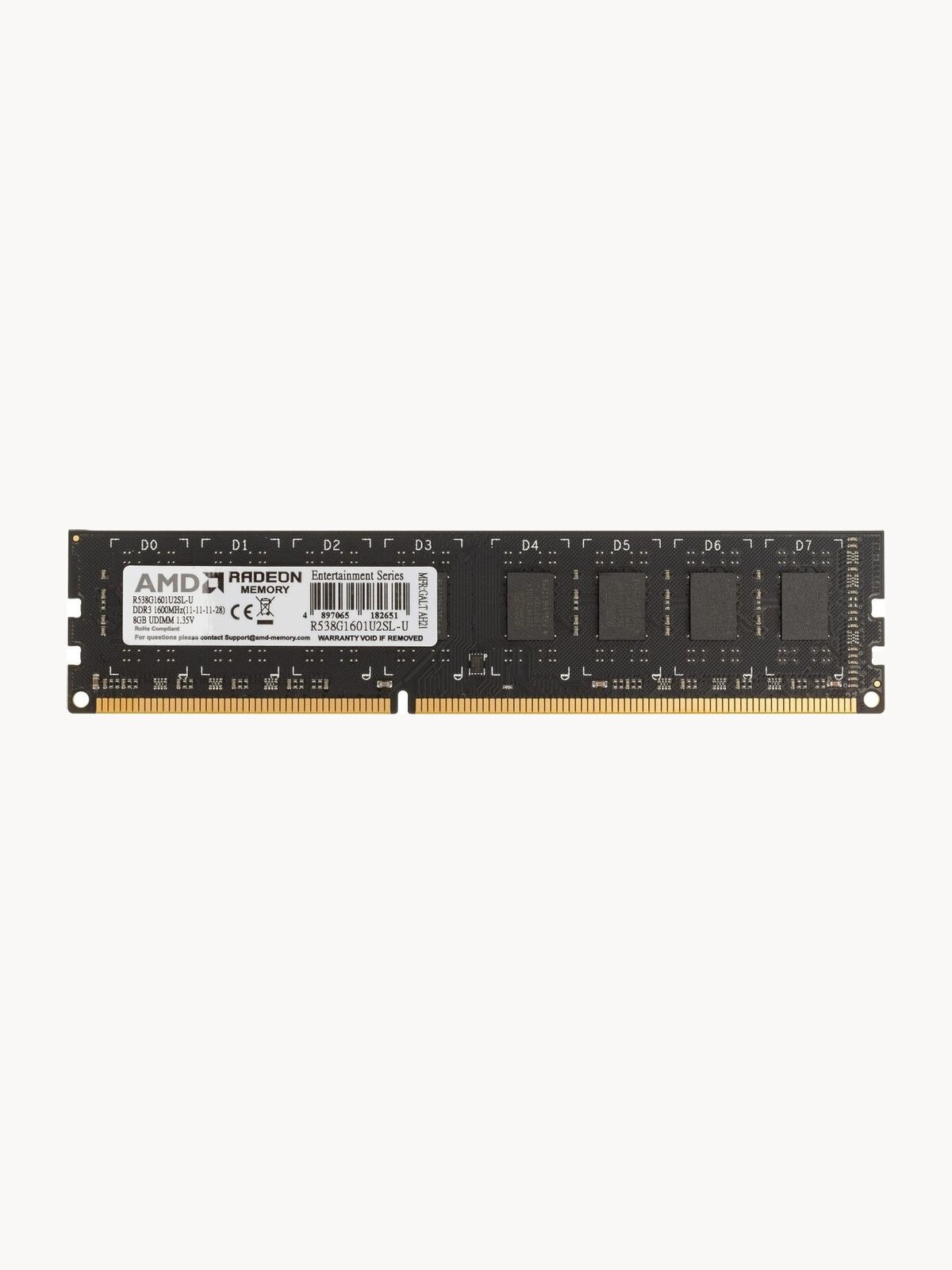Оперативная память AMD R538G1601U2SL-U DDR3L - 1x 8ГБ 1600МГц, DIMM, Ret